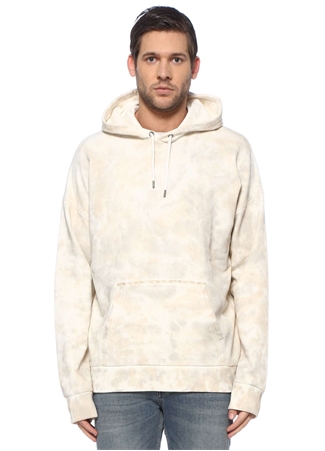 Bassigue Erkek Ekru Kapüşonlu Batik Desenli Sweatshirt Bej S EU