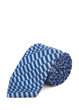 Pal Zileri Erkek Mavi Geometrik Çizgi Desenli İpek Kravat EU
