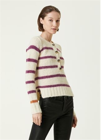 Maksu Kadın Normandie Ekru Mor Çizgili Kazak M/L EU
