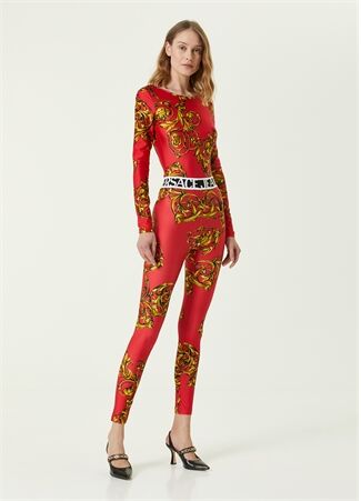 Versace Jeans Couture Kadın Kırmızı Gold Desenli Tayt 38 IT