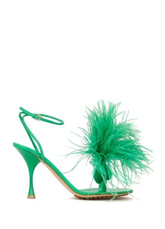 Bottega Veneta Kadın Yeşil Tüy Detaylı Deri Sandalet 37 EU