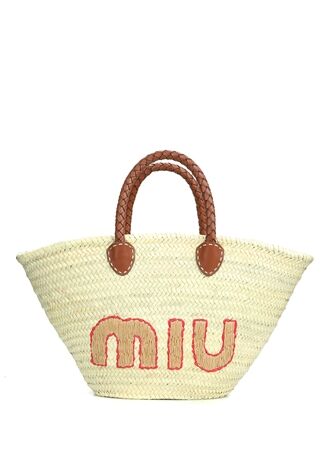 Miu Kadın Bej Logo İşlemeli Deri Çanta EU