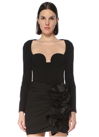 Magda Butrym Kadın Siyah Yaka Detaylı Yün Body 40 FR