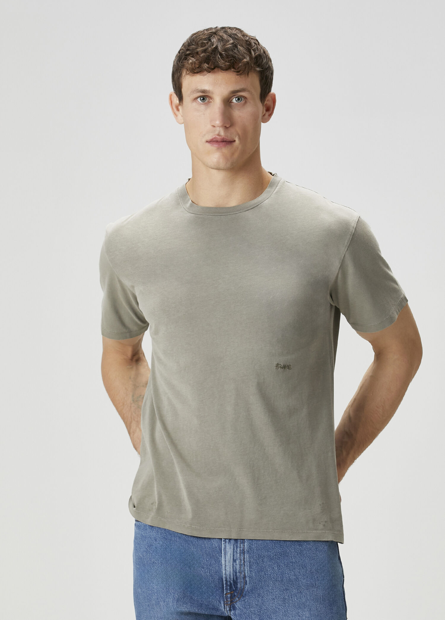 Frame Denim - Haki Logo Nakışlı Basic T-shirt - Haki