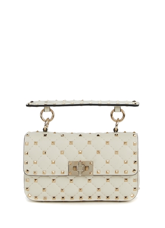 Valentino Garavani Kadın Small Rockstud Spike Beyaz Deri Çanta EU Valentino Garavani Kadın Small Rockstud Spike Beyaz Deri Çanta EU