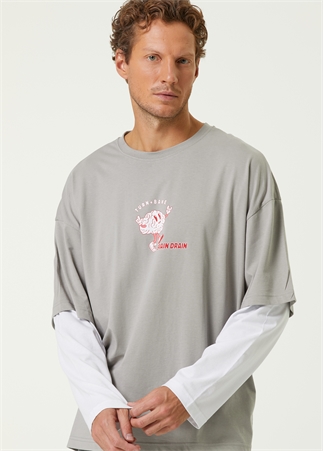 Turn & Bake Erkek Brain Drain Gri Çift Kollu T-shirt Beyaz S EU Turn & Bake Erkek Brain Drain Gri Çift Kollu T-shirt Beyaz S EU