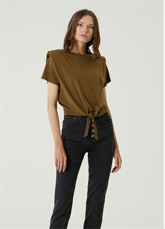Allsaints Kadın Coni Haki Bağcıklı T-shirt XS EU