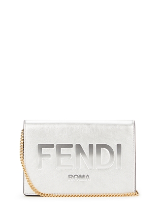 Fendi Kadın Silver Logolu Deri Omuz Çantası Gri Eu Fendi Kadın Silver Logolu Deri Omuz Çantası Gri Eu