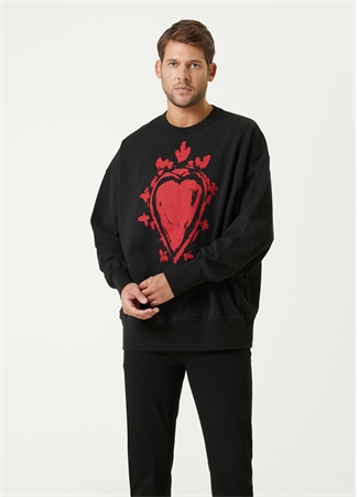 Alexander McQueen Erkek Siyah Kalp Baskılı Sweatshirt Kırmızı L EU