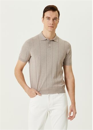 Lardini Erkek Bej Polo Yaka Kısa Kollu Triko 48 IT