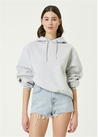 T by Alexander Wang Kadın Gri Kapüşonlu Logolu Sweatshirt XS EU