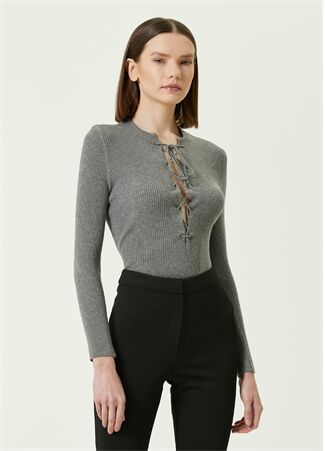 Muse For All Kadın Valent Gri Önü Bağcıklı Triko 34 EU