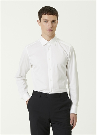 Zegna Erkek Beyaz Fransız Yaka Gömlek 39 IT