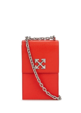 Off-White Kadın Turuncu Logolu Deri Omuz Çantası Kırmızı EU Off-White Kadın Turuncu Logolu Deri Omuz Çantası Kırmızı EU