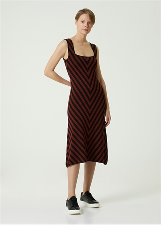 Beymen Club Kadın Kiremit Siyah Verev Çizgili Midi Triko Elbise Kahverengi XS Beymen Club Kadın Kiremit Siyah Verev Çizgili Midi Triko Elbise Kahverengi XS