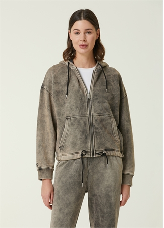 Bassigue Kadın Gri Kapüşonlu Fermuarlı Sweatshirt Siyah S EU