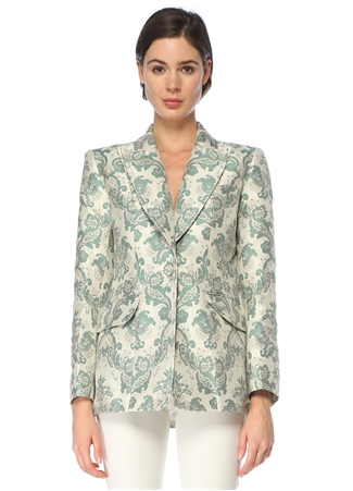 Zimmermann Kadın Ladybeetle Yeşil Kırlangıç Yaka Şal Desenli Ceket Mavi US
