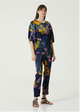 Dries Van Noten Kadın Lacivert Çiçekli Balon Kol Bluz 40 FR