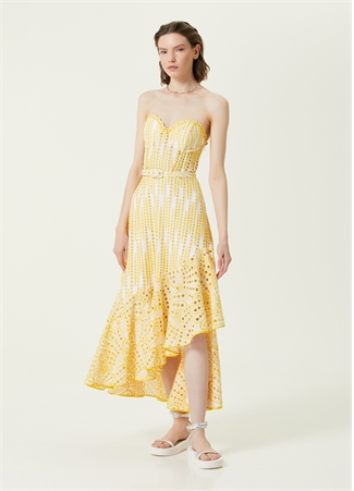 Charo Ruiz Kadın Sarı Straplez Nakışlı Asimetrik Elbise Beyaz Xs Eu