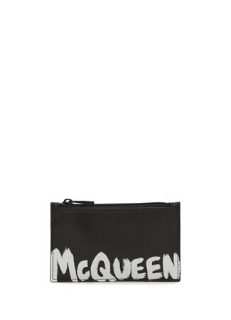 Alexander McQueen Erkek Siyah Logo Baskılı Deri Kartlık EU