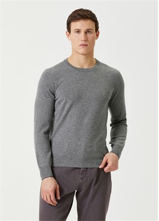 Brunello Cucinelli Erkek Gri Bisiklet Yaka Kaşmir Kazak 48 IT