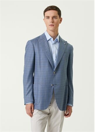 Pal Zileri Erkek Mavi Kareli Yün Ceket Gri 50 IT