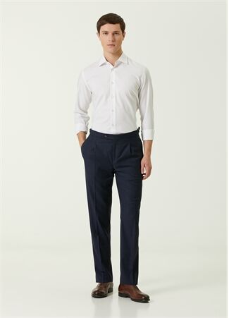 Pal Zileri Erkek Lacivert Mikro Desenli Yün Pantolon 48 IT