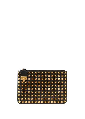 Valentino Garavani Kadın Siyah Troklu Deri El Portföyü EU