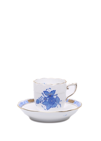 Herend Mavi Çiçek Motifli Porselen Kahve Fincan Takımı