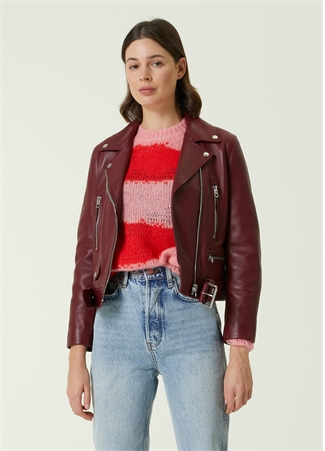 Acne Studios Kadın Bordo Kemerli Kruvaze Deri Ceket 36 FR Acne Studios Kadın Bordo Kemerli Kruvaze Deri Ceket 36 FR