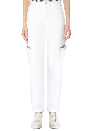 J Brand Kadın Beyaz Kesim Detaylı Boyfriend Jean Pantolon 23 US