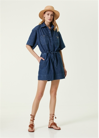 Valentino Kadın Mavi Logolu Mini Denim Tulum 38 IT Valentino Kadın Mavi Logolu Mini Denim Tulum 38 IT