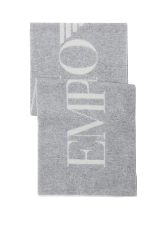 Emporio Armani Erkek Gri Logo Jakarlı Yün Atkı EU Emporio Armani Erkek Gri Logo Jakarlı Yün Atkı EU