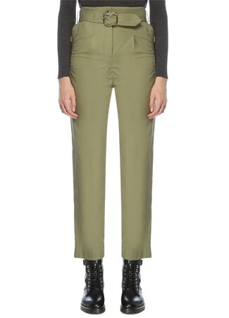 Sandro Kadın Haki Yüksek Bel Kemerli Gabardin Pantolon 34 FR