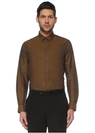 Pal Zileri Erkek Hardal İngiliz Yaka Desenli Gömlek Sarı 40 IT