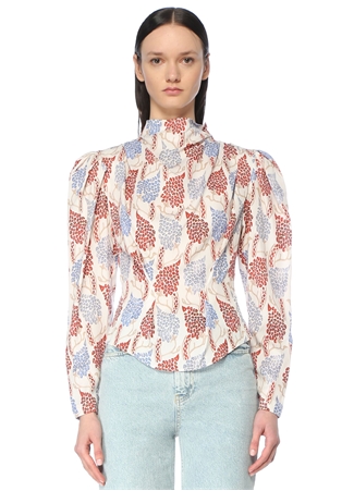 Isabel Marant Kadın Dik Yaka Desenli Drapeli Bluz 40 FR