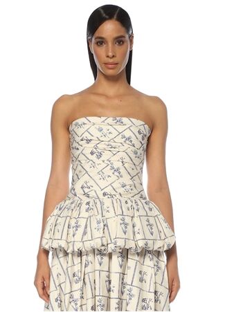 Khaite Kadın Kimmy Beyaz Straplez Peplum Detaylı Bluz 2 US