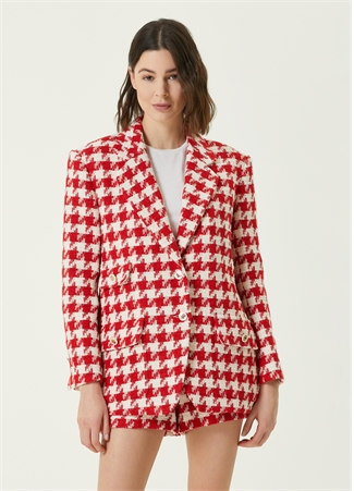 Sandro Kadın Kırmızı Ekru Kazayağı Desenli Ceket 38 FR
