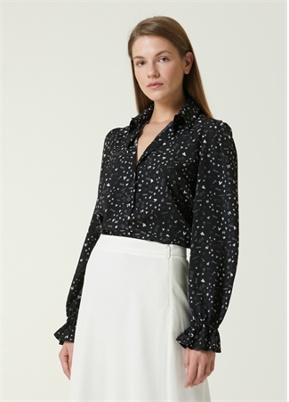 Beymen Club Kadın Siyah İngiliz Yaka Slogan Baskılı Gömlek S