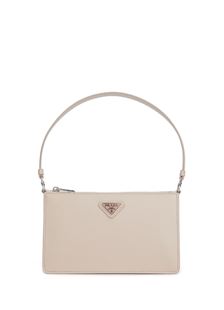 Prada Kadın Altın Rengi Logolu Deri Omuz Çantası Pembe EU