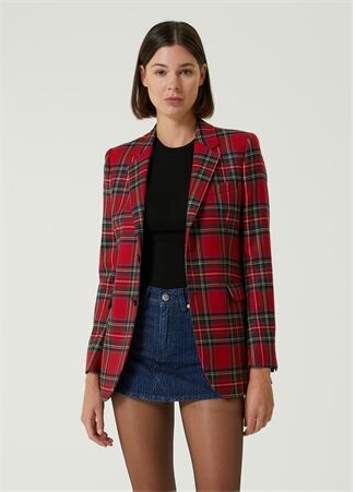 Red Valentino Kadın Kırmızı Ekoseli Yün Ceket 38 IT