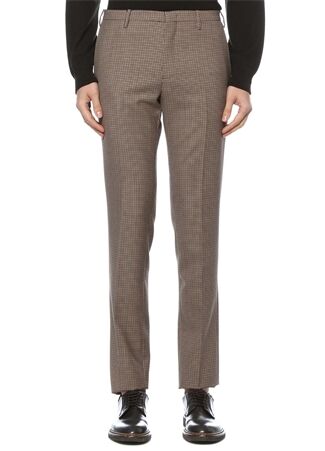 Paul Smith Erkek Bej Normal Bel Mikro Desenli Yün Pantolon Kahverengi 32 US