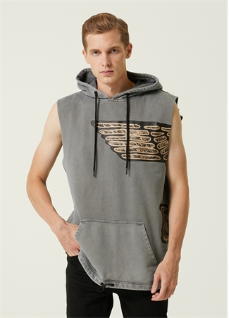 Boy London Erkek Gri Kapüşonlu Logolu Sweatshirt S EU Boy London Erkek Gri Kapüşonlu Logolu Sweatshirt S EU