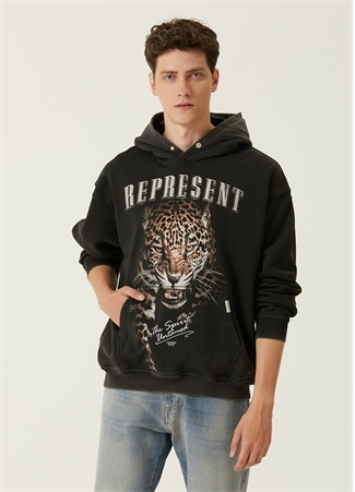 Represent Erkek Siyah Kapüşonlu Kaplan Baskılı Logolu Sweatshirt Gri S EU Represent Erkek Siyah Kapüşonlu Kaplan Baskılı Logolu Sweatshirt Gri S EU
