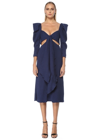 Johanna Ortiz Kadın Lacivert Dekolteli Midi Kokteyl Elbise 4 US