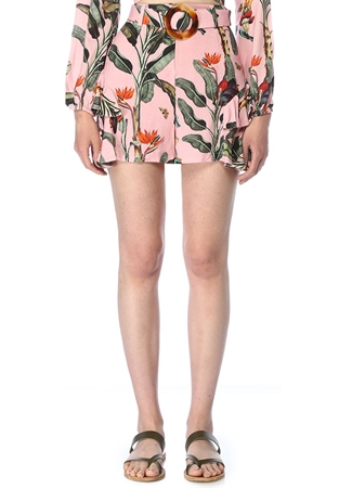 Patbo Kadın Pembe Yüksek Bel Tropikal Desenli Mini Şort 2 US