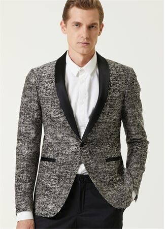 Pal Zileri Erkek Gri Siyah Şal Yaka Desenli İpek Ceket 46 IT
