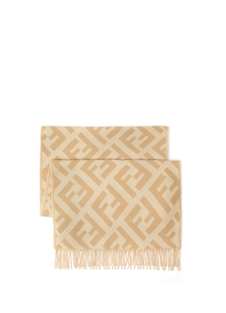 Fendi Kadın Kamel Logo Desenli Kaşmir Atkı Kahverengi EU