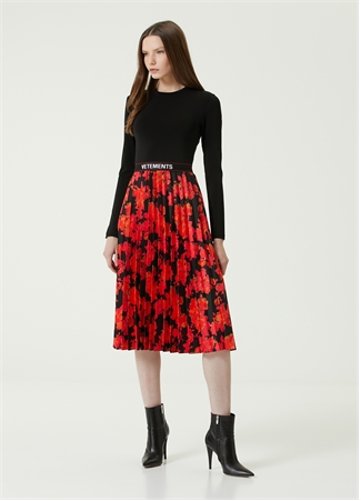 VETEMENTS Kadın Kırmızı Çiçekli Pilili Midi Etek S EU VETEMENTS Kadın Kırmızı Çiçekli Pilili Midi Etek S EU
