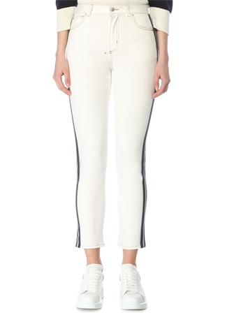 Alexander McQueen Kadın Beyaz Yüksek Bel Şerit Detaylı Jean Pantolon 27 US